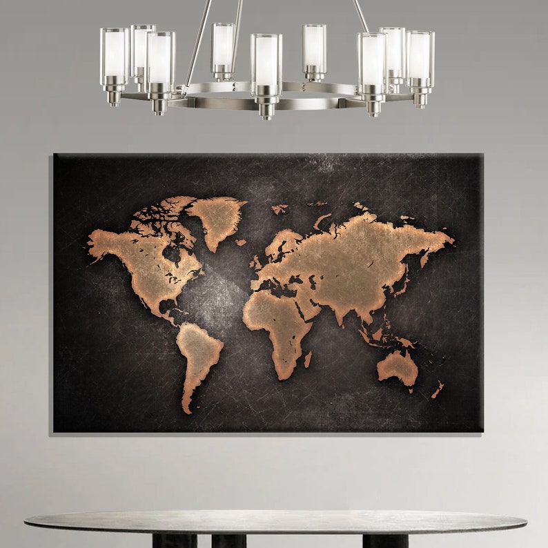 Rustic World Map Canvas Art, World Map Wall Art, Metal World Map ...