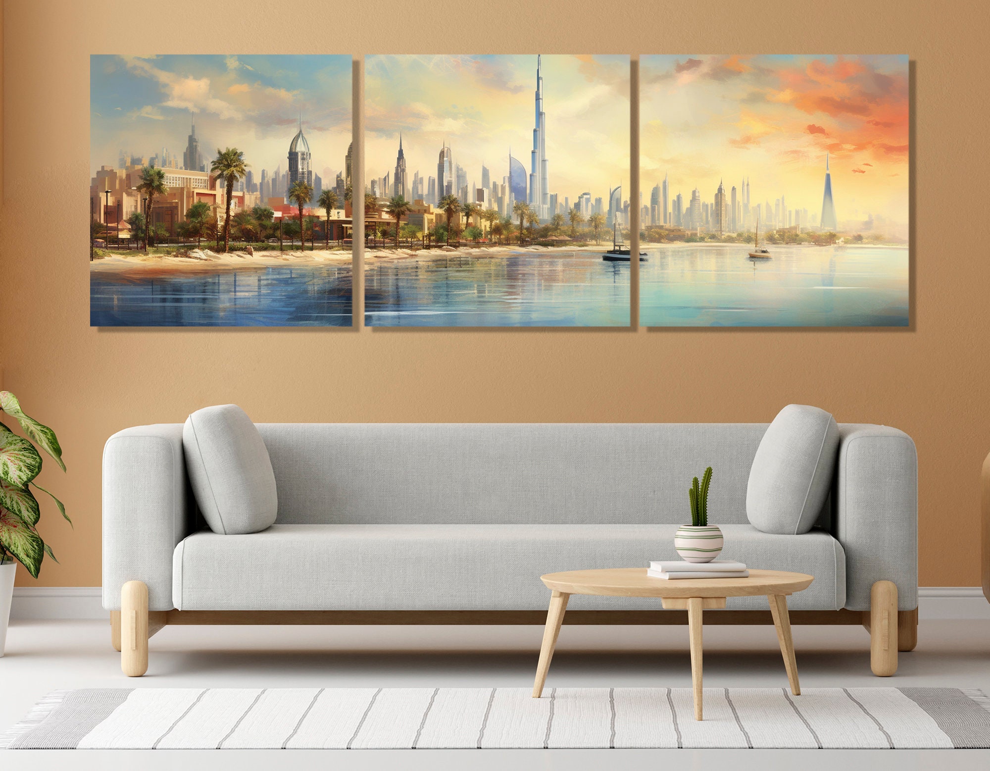 Vintage Style Dubai Skyline Painting Dubai Canvas Print - Etsy