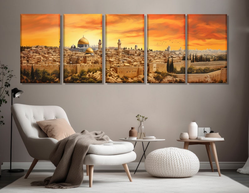 Vintage Jerusalem Skyline Canvas Print, Large Jerusalem Wall Art ...