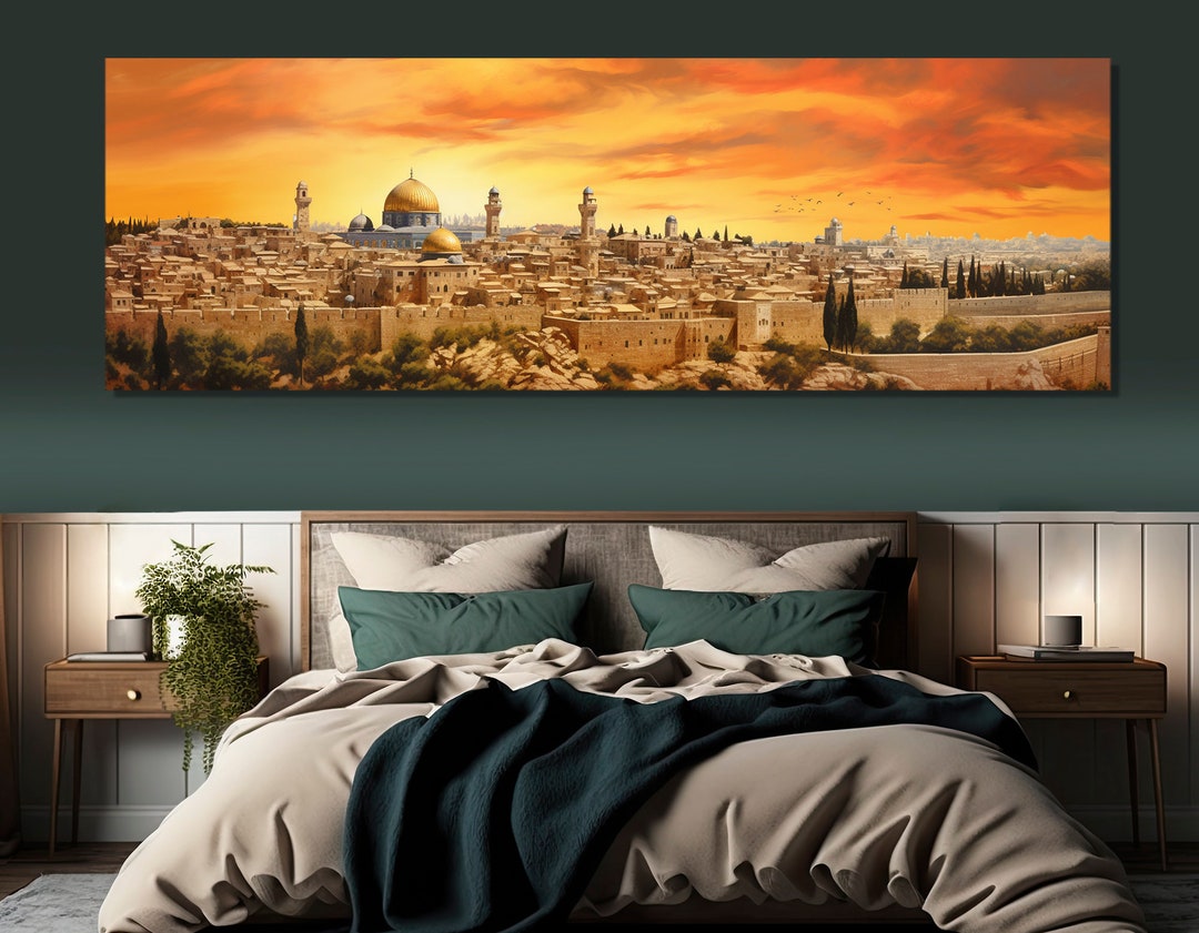 Vintage Jerusalem Skyline Canvas Print, Large Jerusalem Wall Art ...