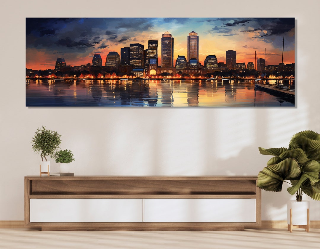 Vintage Boston Skyline Canvas Print, Large Boston Wall Art, Stunning ...