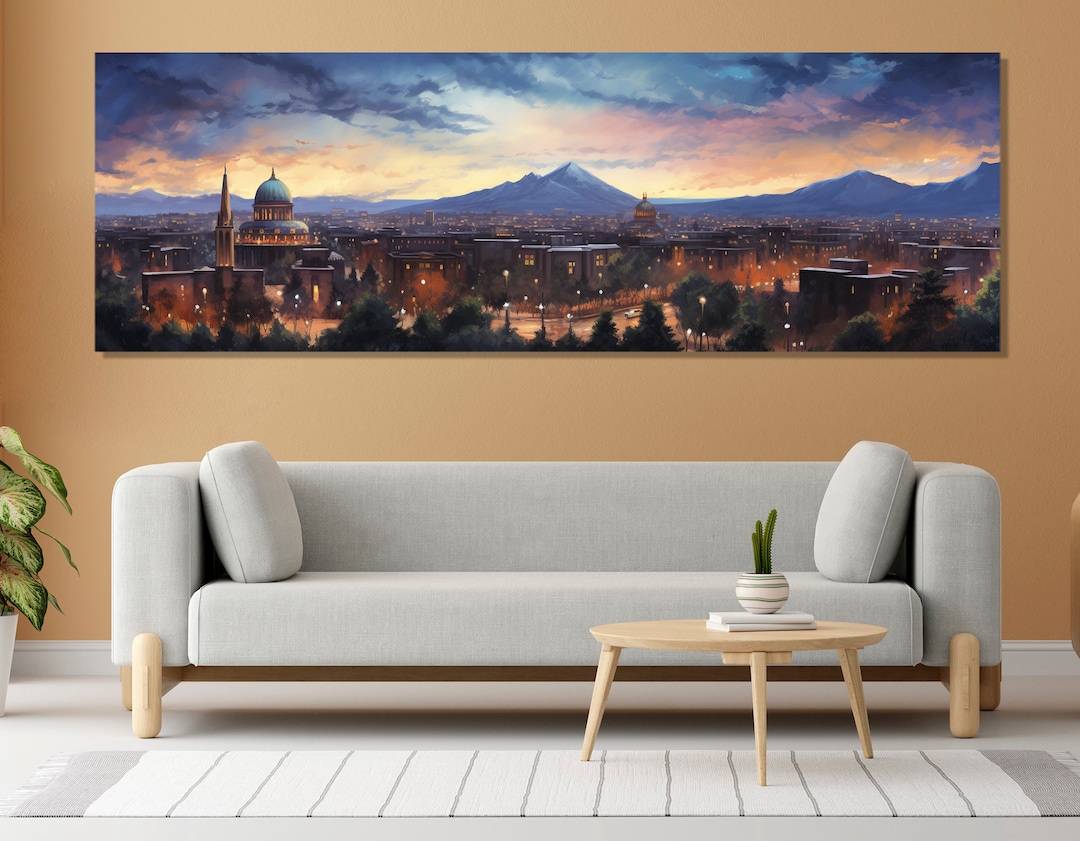 Vintage Yerevan Wall Art, Large Yerevan Skyline Painting, Yerevan ...