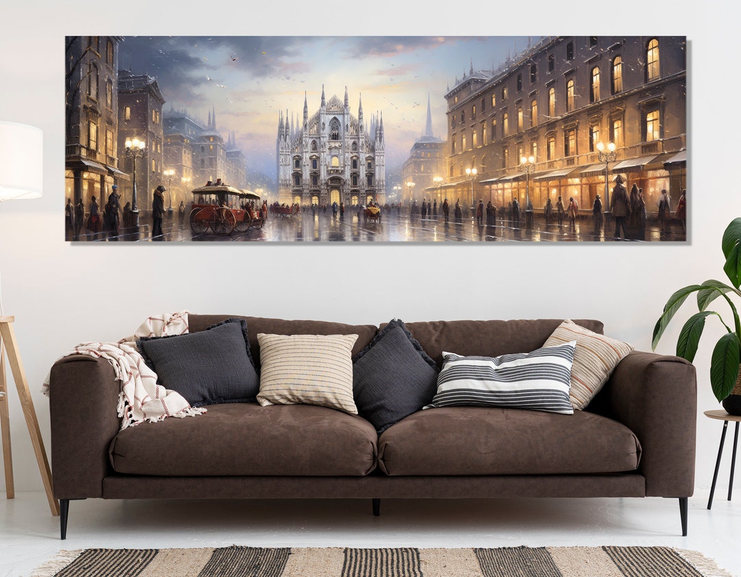 Vintage Milan Painting Canvas Print, Duomo Di Milano Wall Art, Large ...