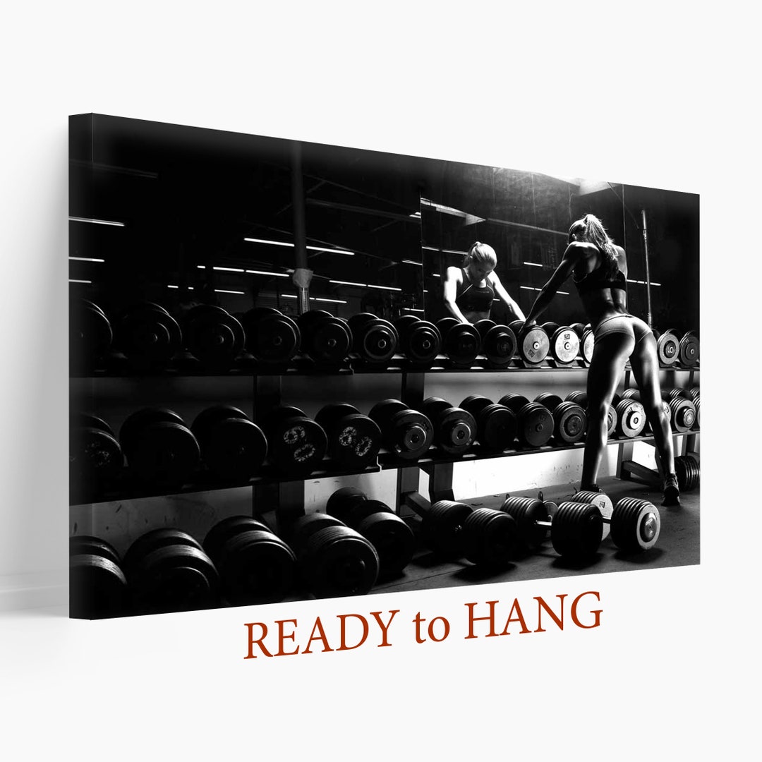 Fitness Girl Print, Motivation Canvas, Black and White Workout Canvas ...