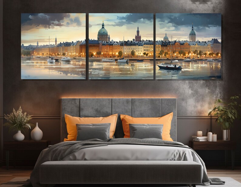 Vintage Helsinki Skyline Painting, Helsinki Canvas Print, Large ...