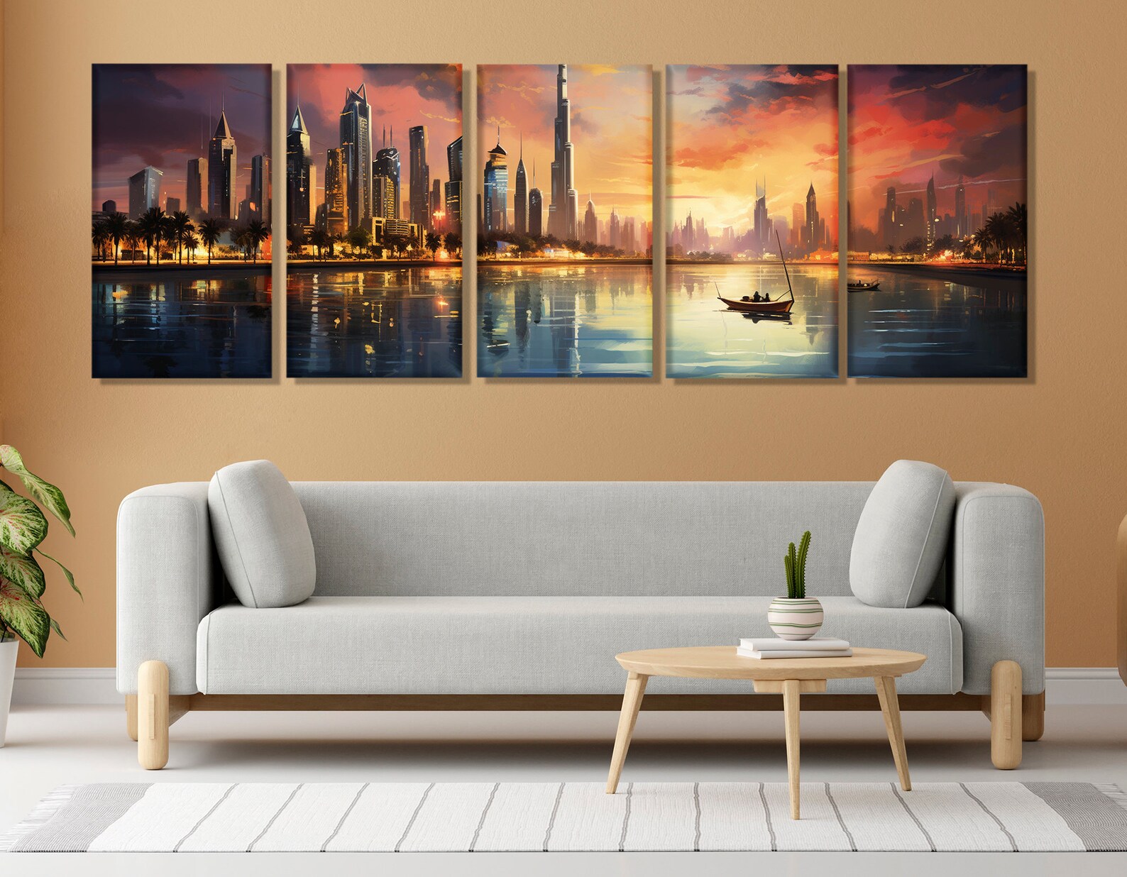 Scenic Dubai Painting, Dubai Skyline Canvas Print, Large Dubai Wall Art ...