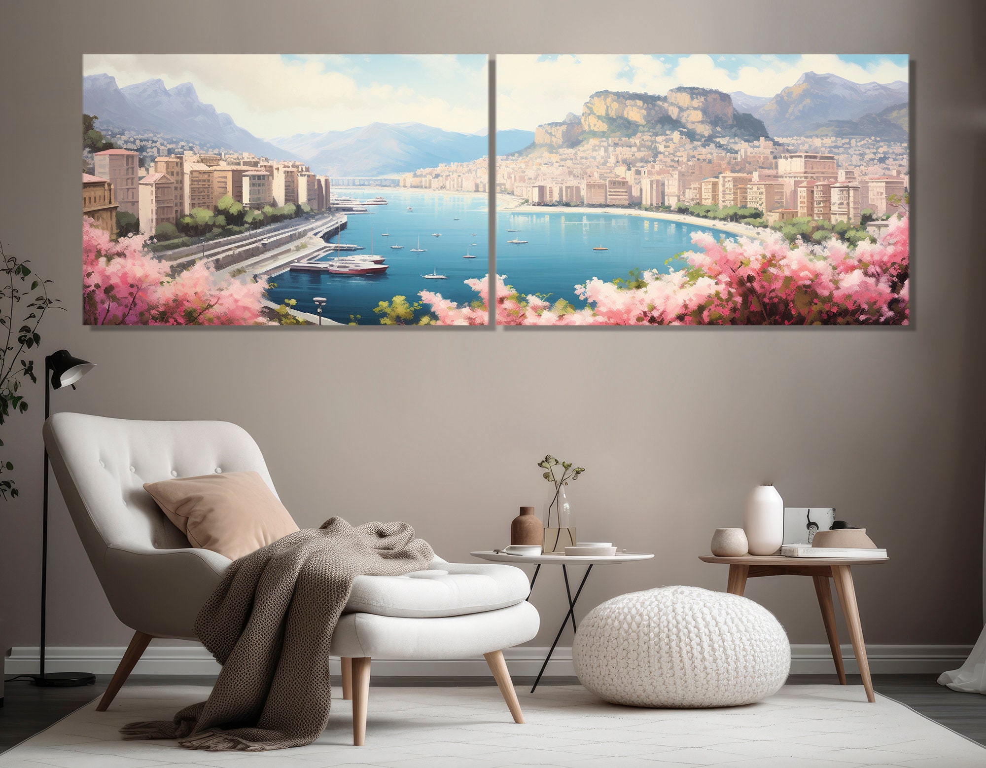 Large Monaco Skyline Painting, Spring Monaco Wall Art, Monaco Canvas ...