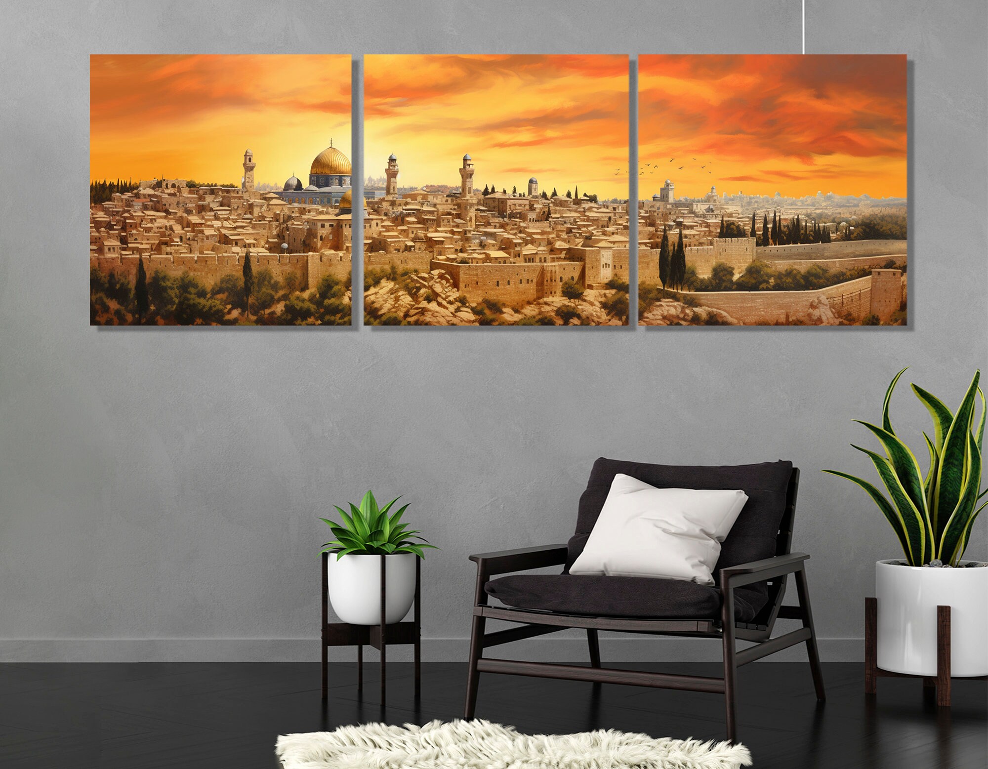Vintage Jerusalem Skyline Canvas Print, Large Jerusalem Wall Art ...