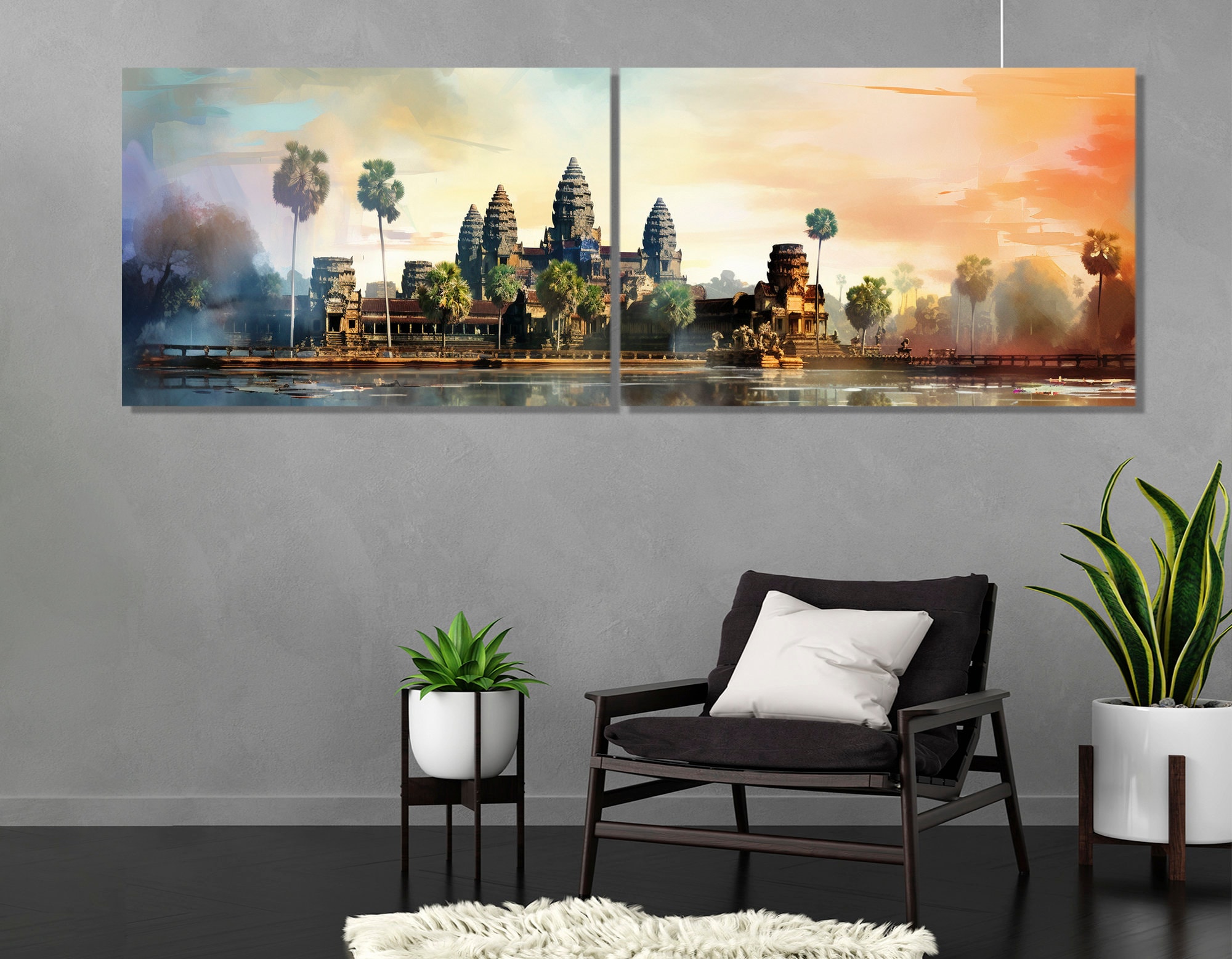 Ancient Angkor Wat Canvas Print, Siem Reap Painting, Large Angkor Wall ...