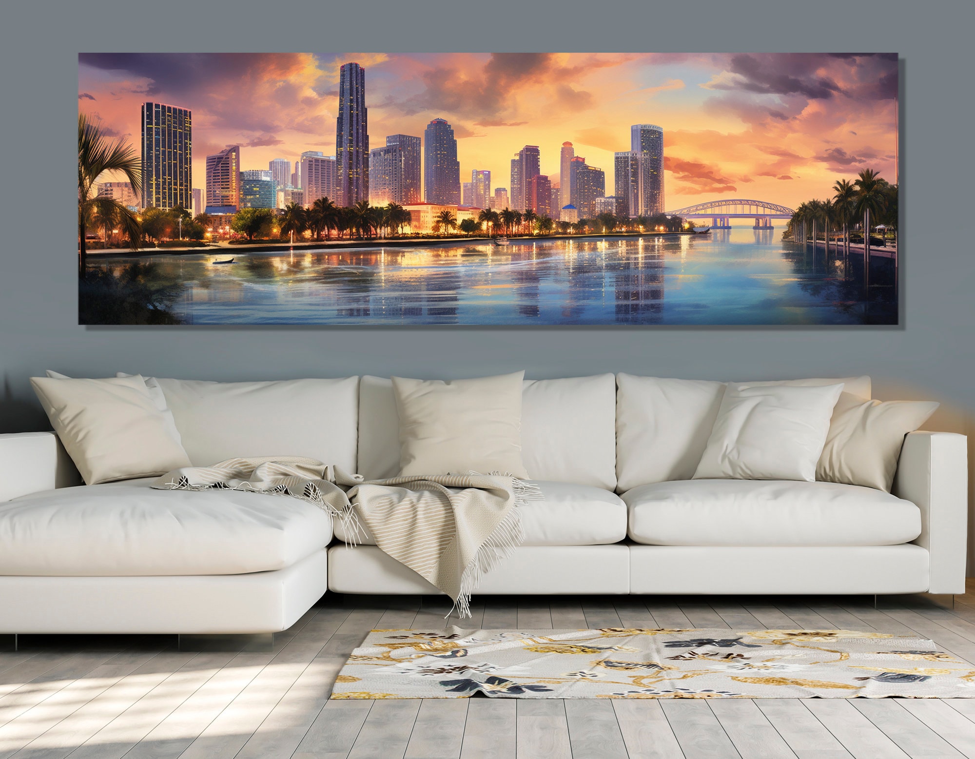 Miami Skyline Canvas Print, Large Miami Wall Art, Miami Painting ...
