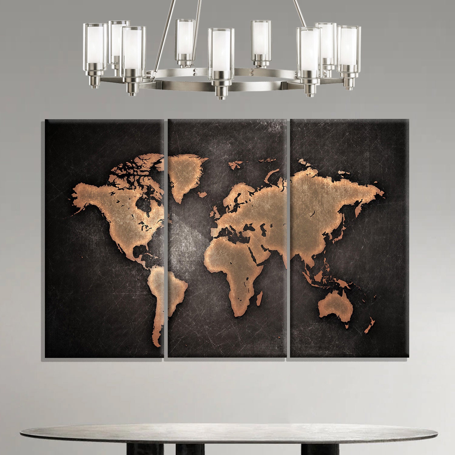 Rustic World Map Canvas Art, World Map Wall Art, Metal World Map ...