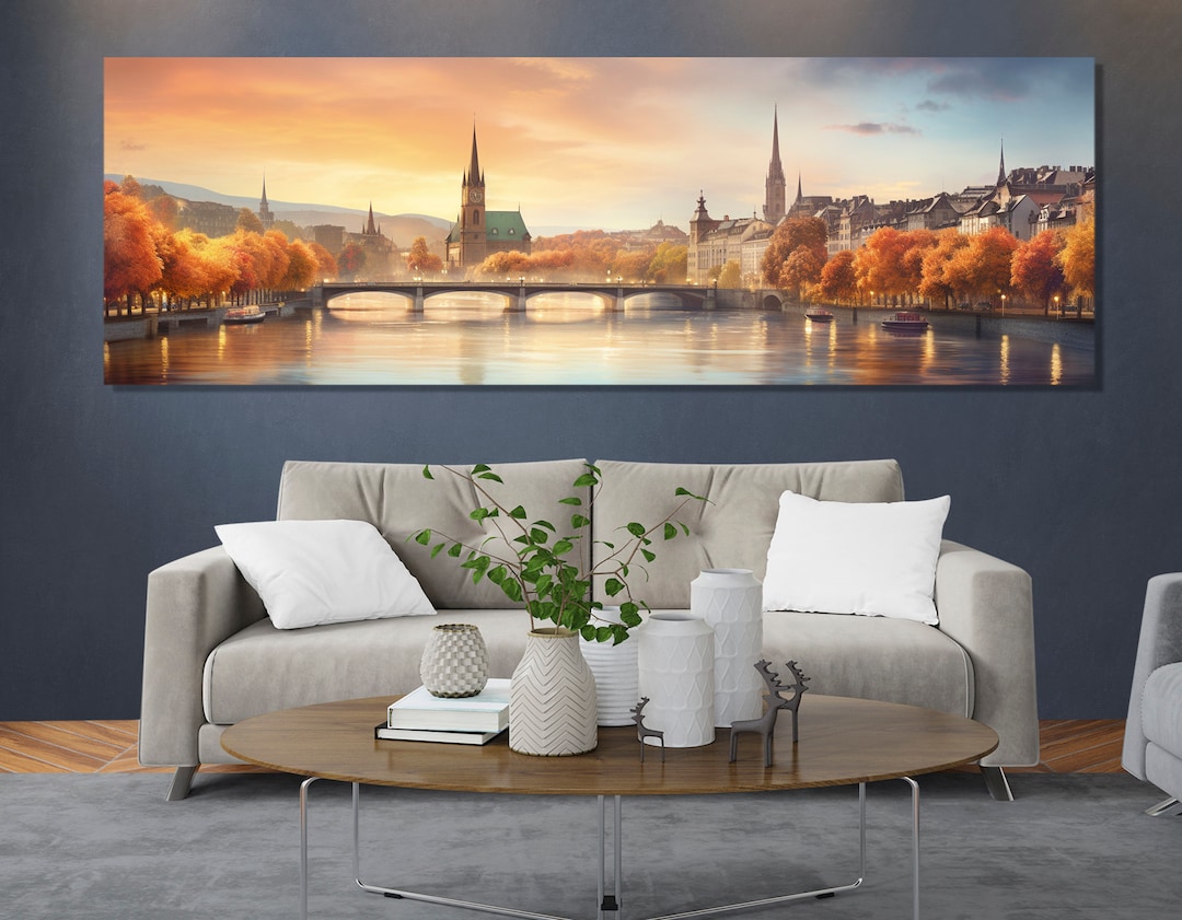 Vintage Zurich Skyline Painting, Zurich Canvas Print, Large Zurich Wall ...
