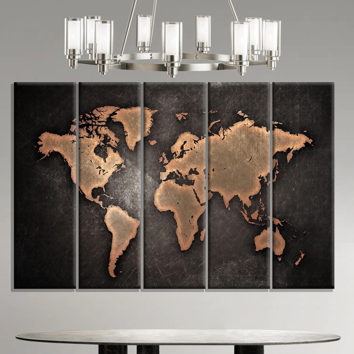 Rustic World Map Canvas Art, World Map Wall Art, Metal World Map ...