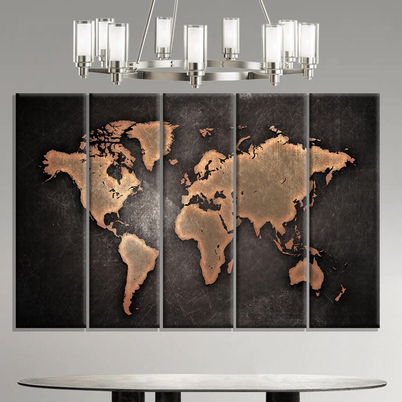 Rustic World Map Canvas Art, World Map Wall Art, Metal World Map ...