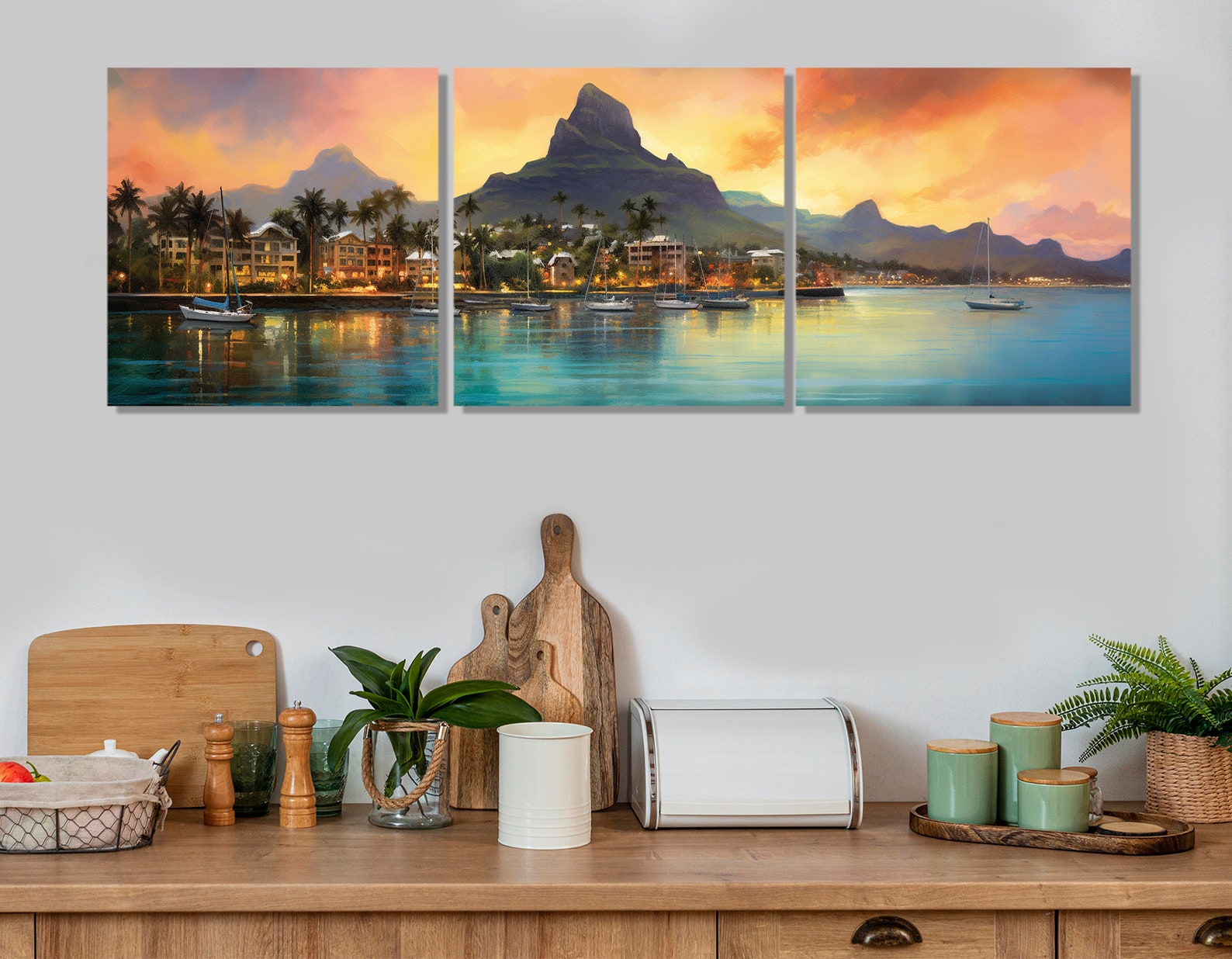Scenic Mauritius Painting, Mauritius Skyline Canvas Print, Large ...
