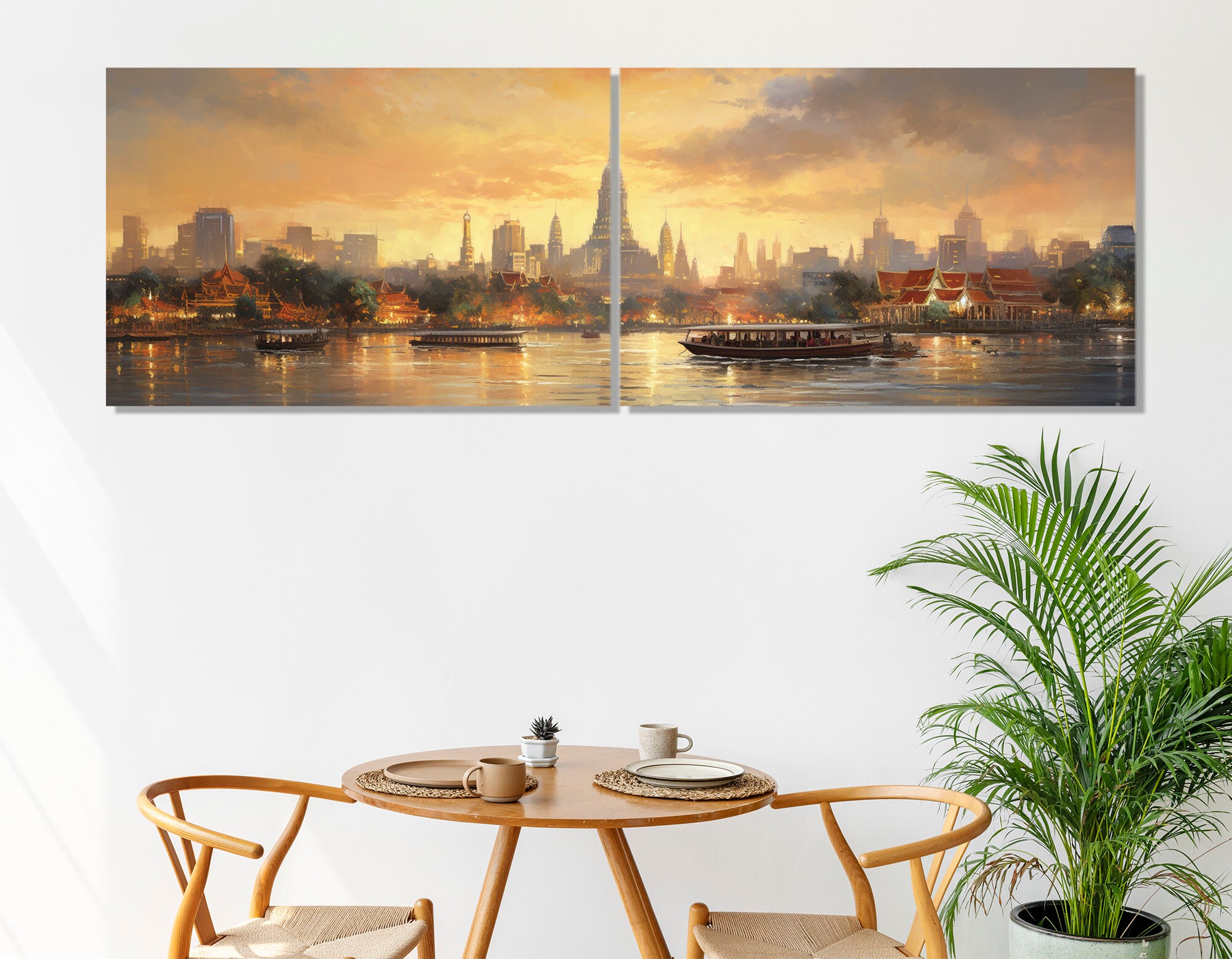 Vintage Bangkok Skyline Painting, Bangkok Canvas Print, Retro Bangkok Wall Art, Large Bangkok ...