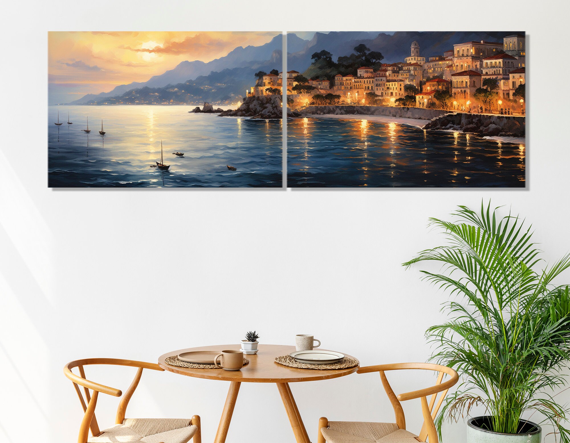 Impressive Amalfi Coast Painting Canvas Print, Vintage Amalfi Coast ...