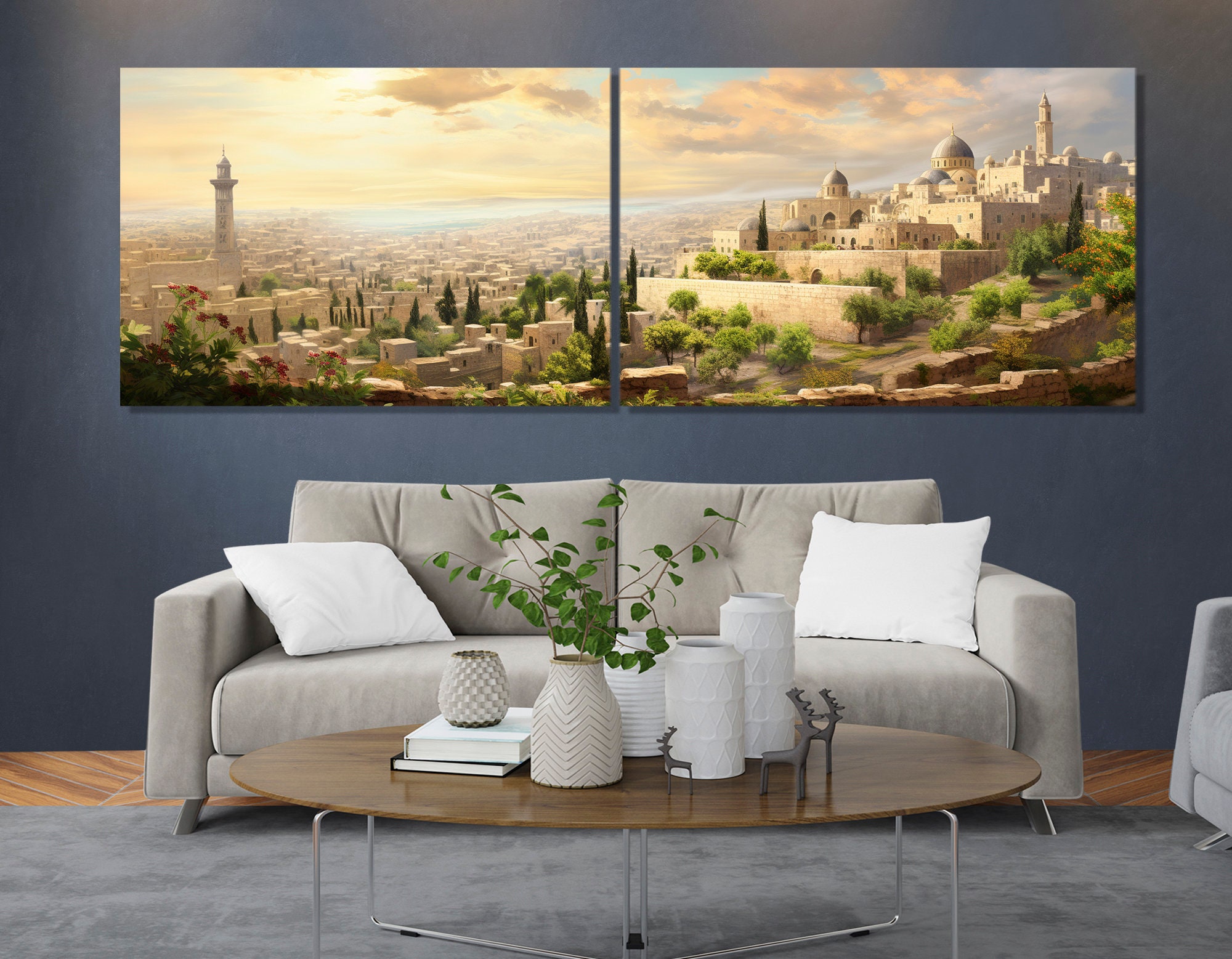 Vintage Jerusalem Painting, Jerusalem Skyline Canvas Print, Large ...