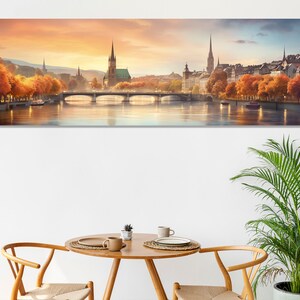 Vintage Zurich Skyline Painting, Zurich Canvas Print, Large Zurich Wall ...