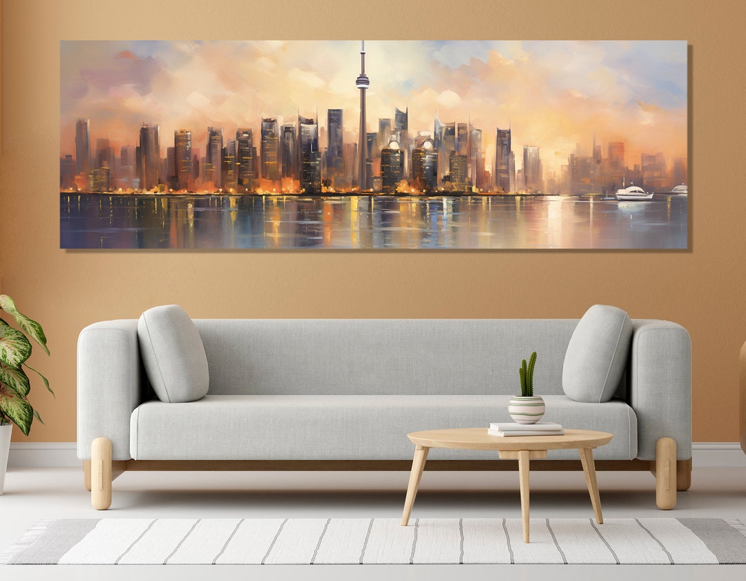 Vintage Toronto Skyline Painting, Toronto Canvas Print, Large Toronto ...