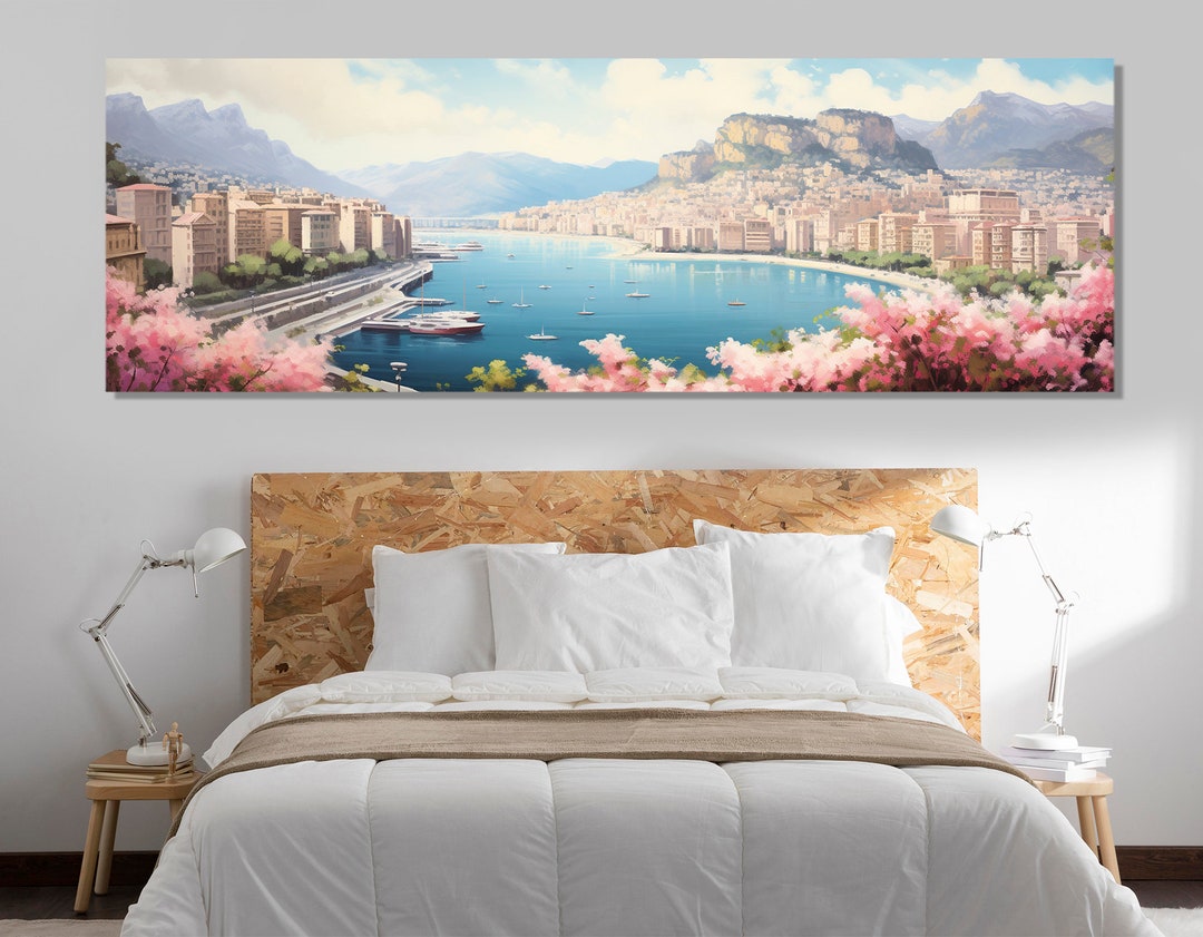 Large Monaco Skyline Painting, Spring Monaco Wall Art, Monaco Canvas ...