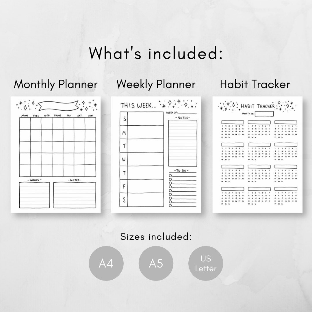Hand Drawn Printable Planner | Digital Download - Etsy