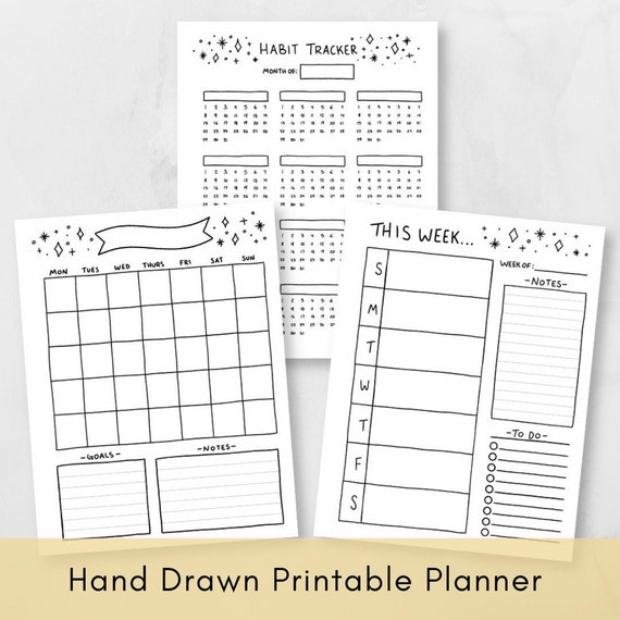 Hand Drawn Printable Planner Digital Download | Etsy