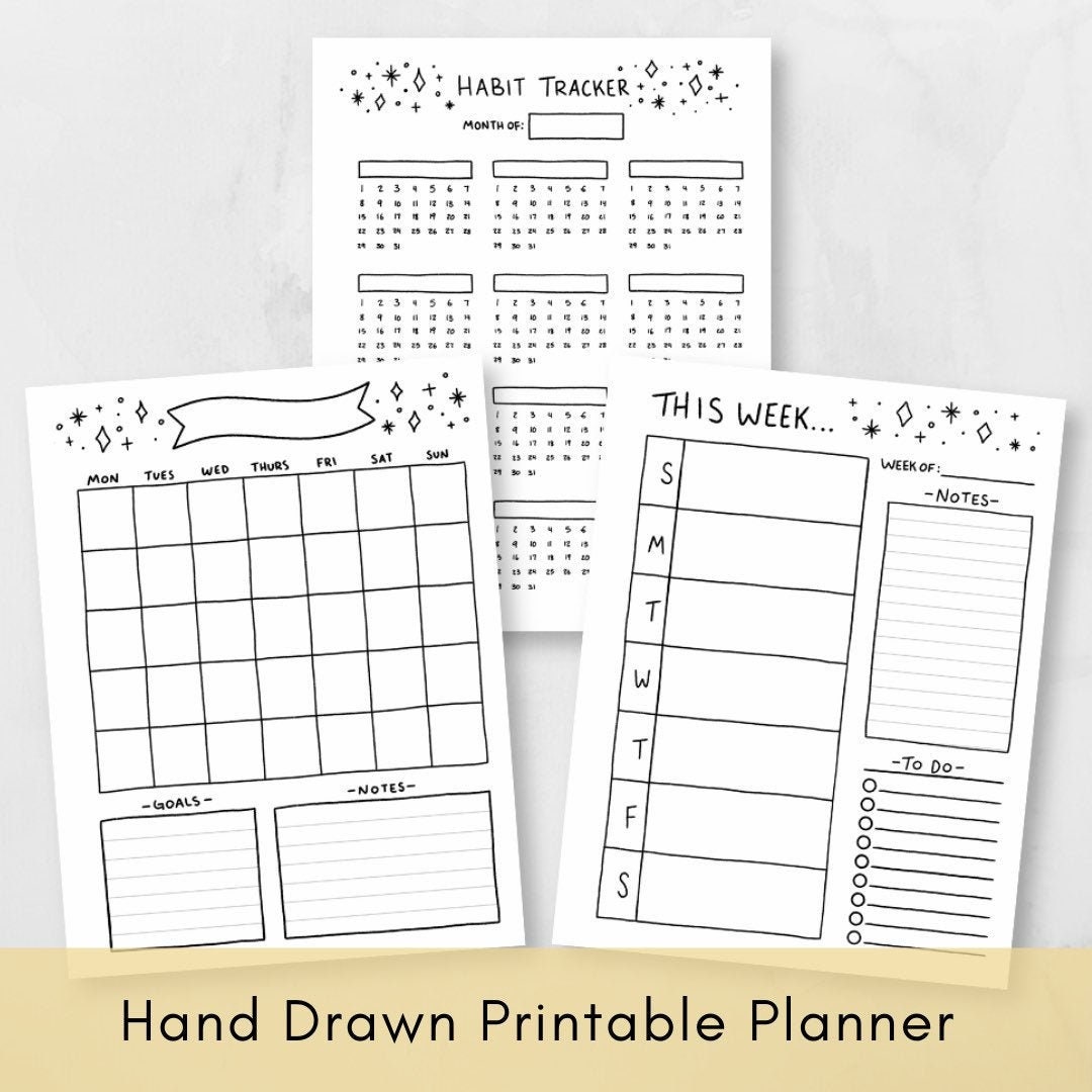 Hand Drawn Printable Planner | Digital Download - Etsy