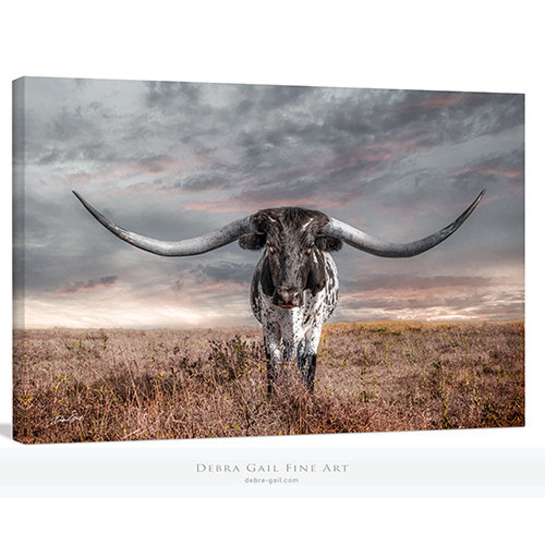 Texas Longhorn Wall Art Cow Canvas, Western Aesthetic, Barnwood Framed ...