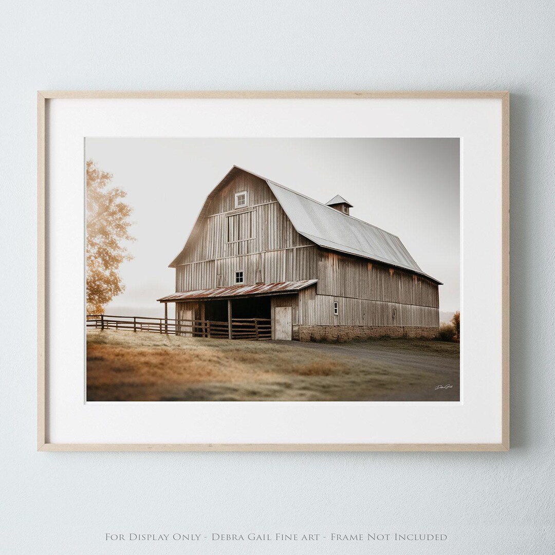 Vintage White Barn Landscape Wall Art Print or Canvas - Rustic Dining ...