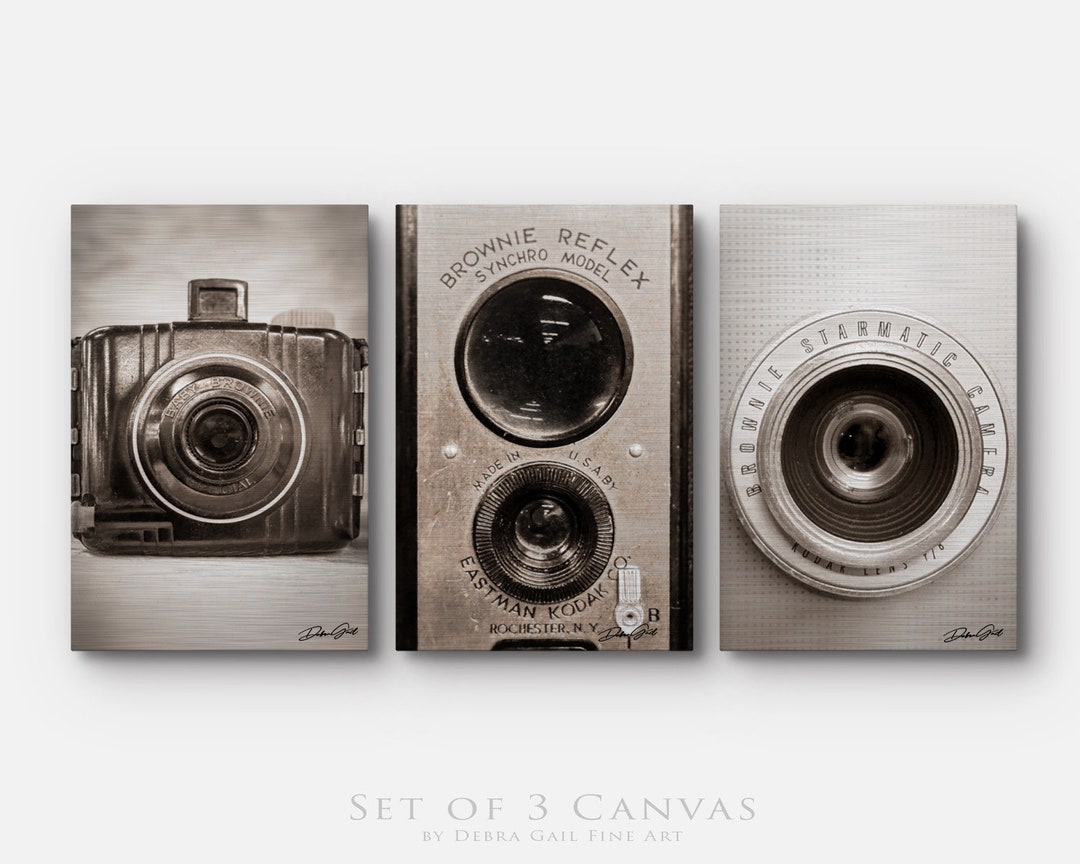 Set of Three Vintage Camera Prints - Fine Art Photography Canvas Wall ...