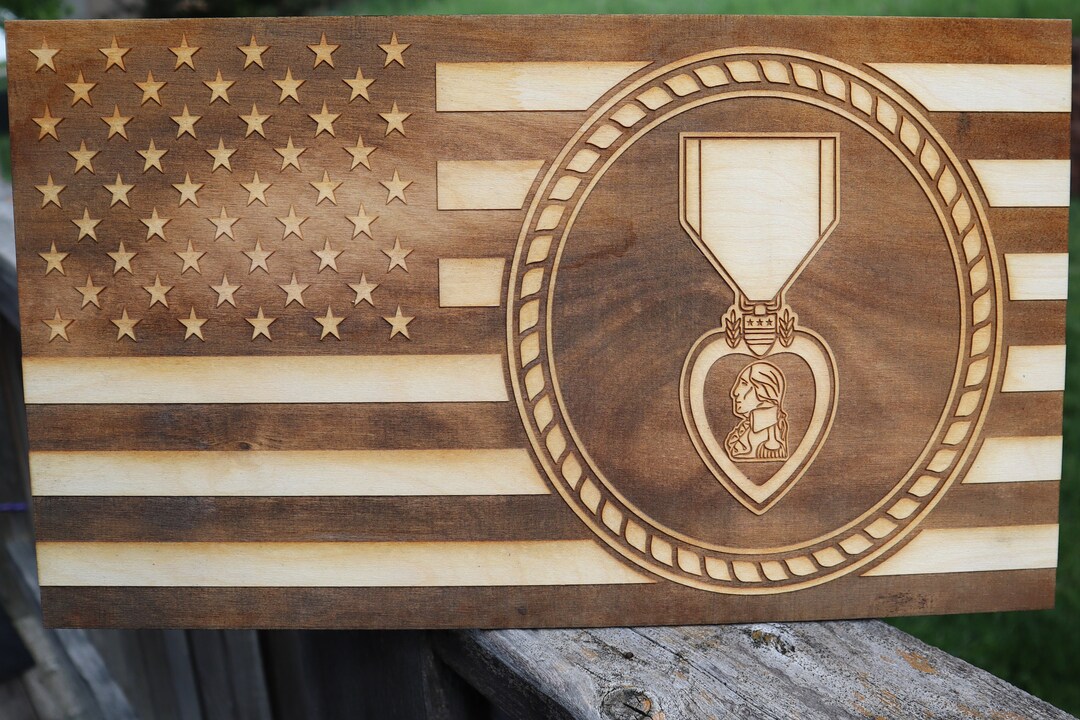 Distressed Purple Heart Flag - Can Be Custom Engraved With Names and ...