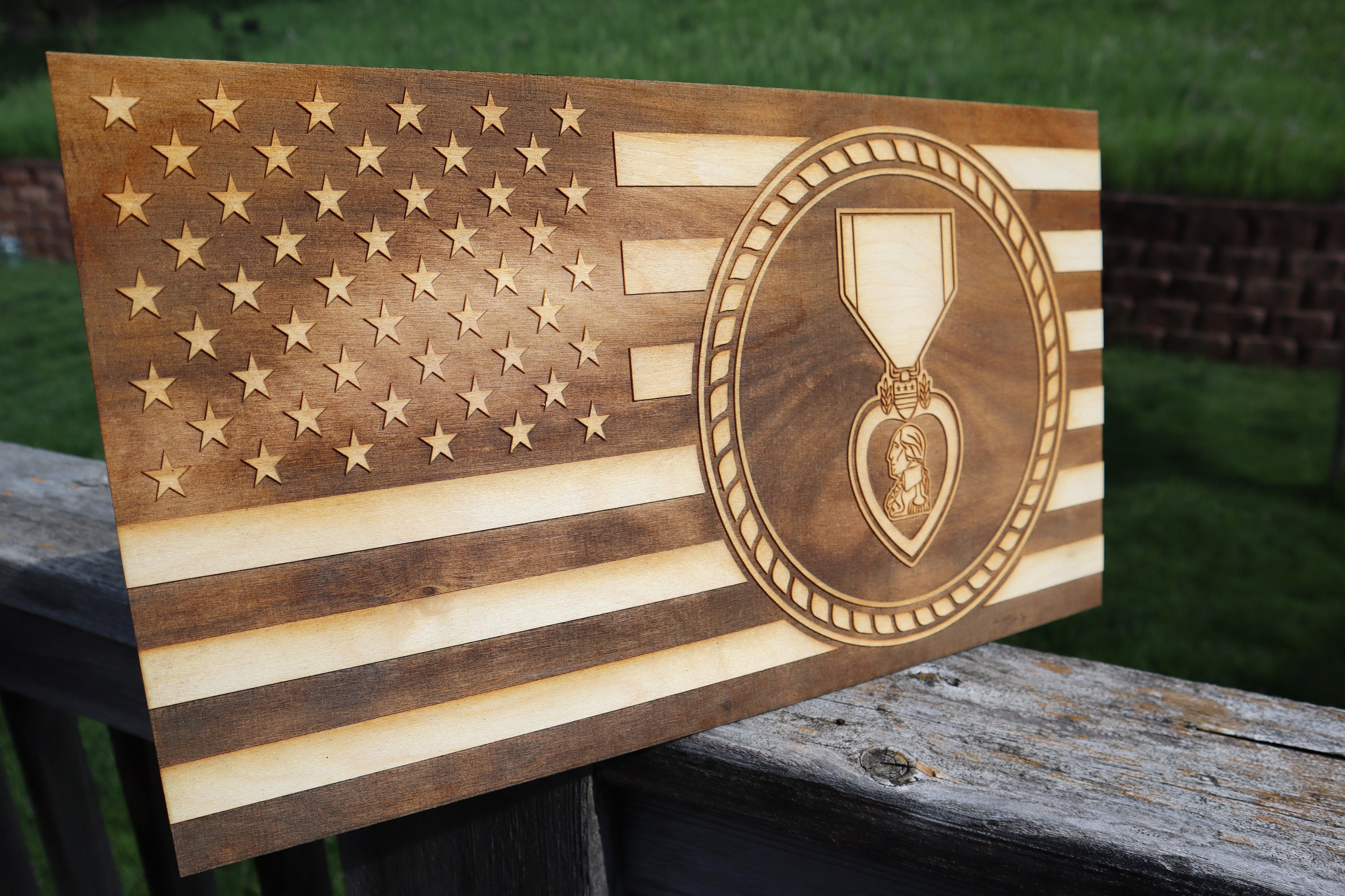 Distressed Purple Heart Flag Can Be Custom Engraved With Names and ...