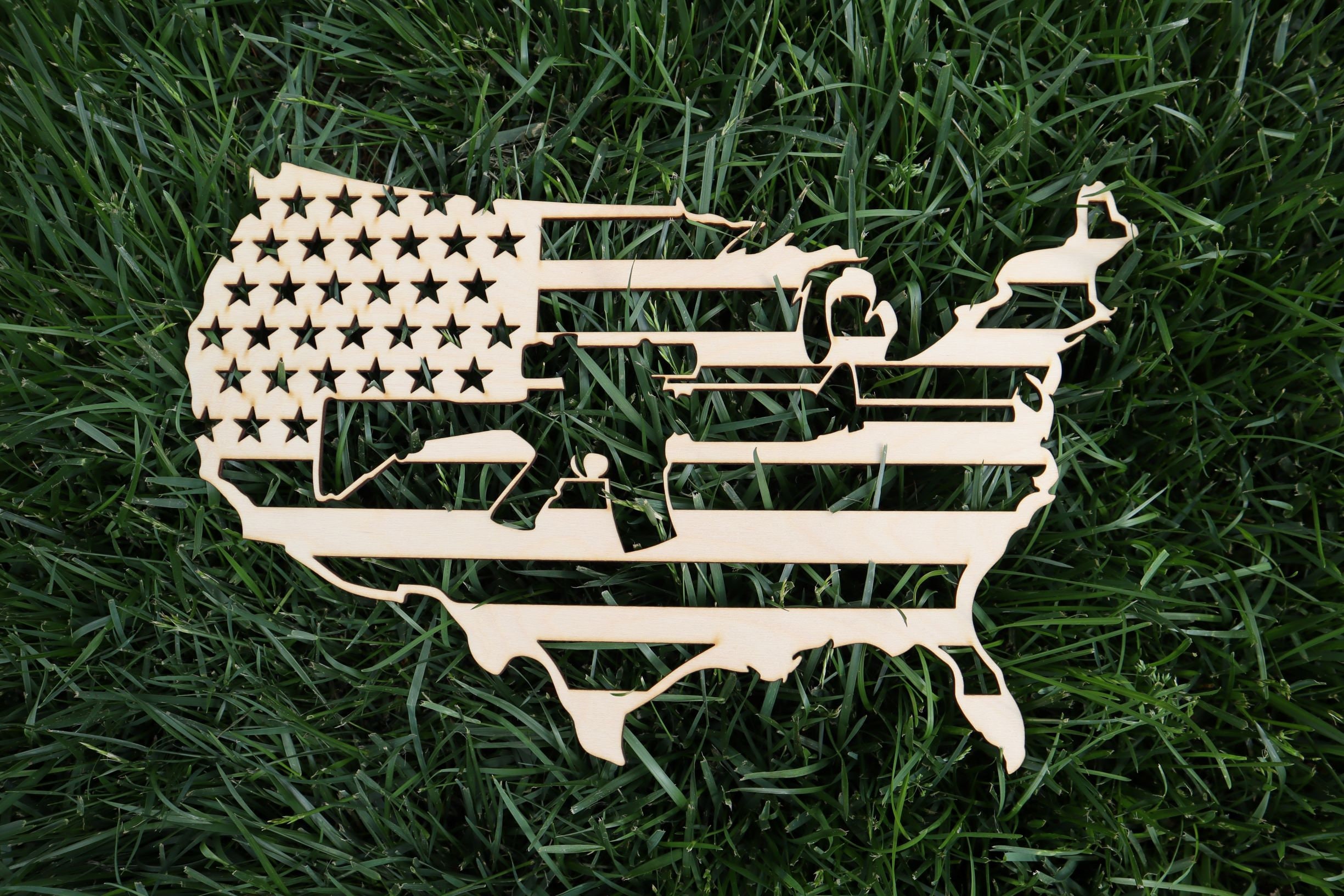 USA Flag With AR-15 Engraved in the Middle Laser Engraved Wall Decor ...