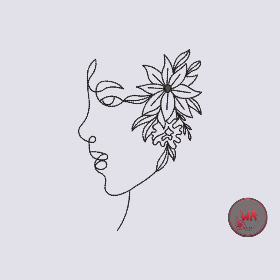 Line Art Machine Embroidery Design, Floral Line Art Embroidery Design ...