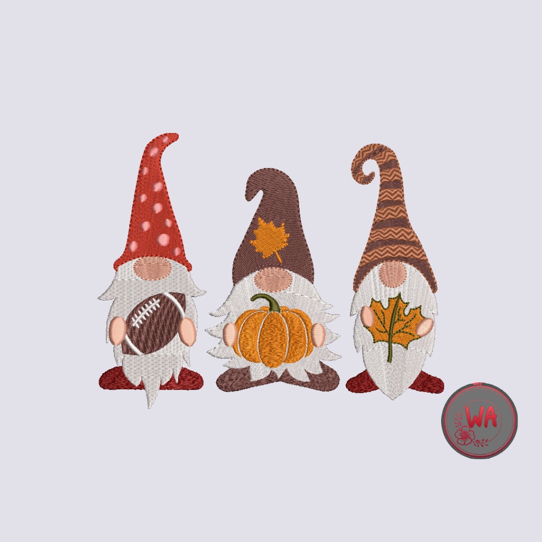 Fall Gnomes Machine Embroidery Design, Pumpkin and Football and Fall ...