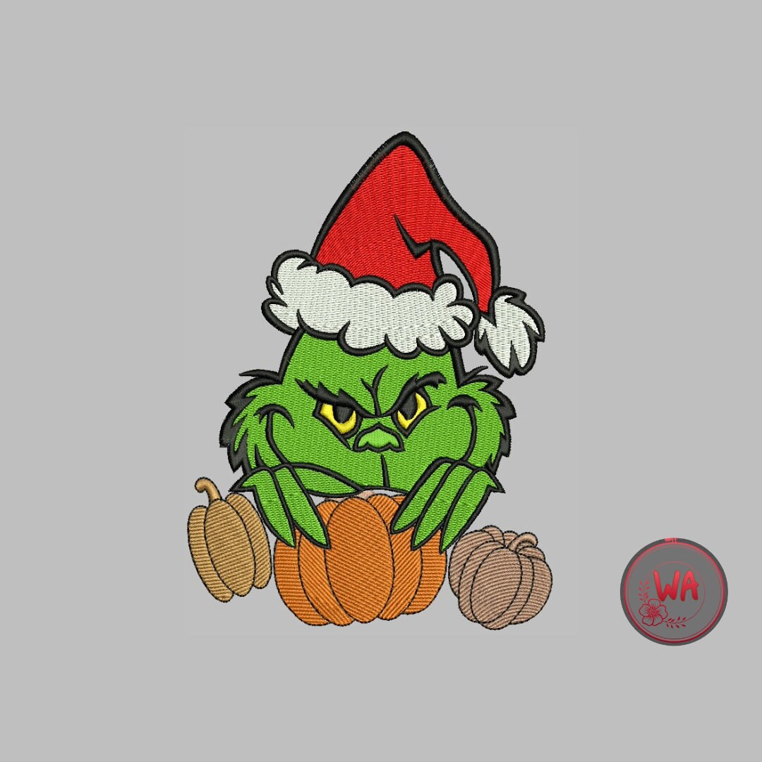 Grinch Embroidery Design Pumpkin Grinch Embroidery Design - Etsy