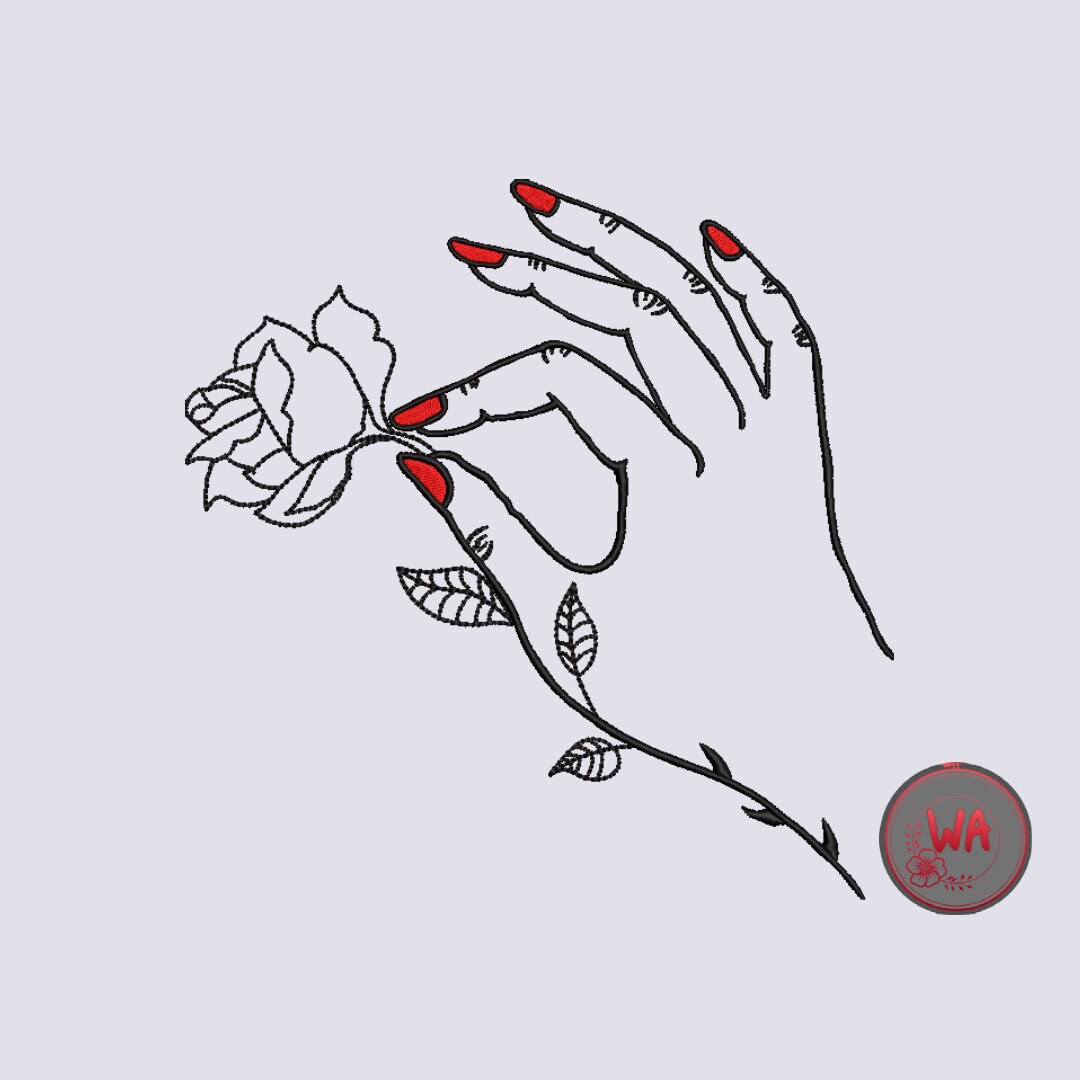 Line Art Minimal of Hand Holding Flower Machine Embroidery Designs ...