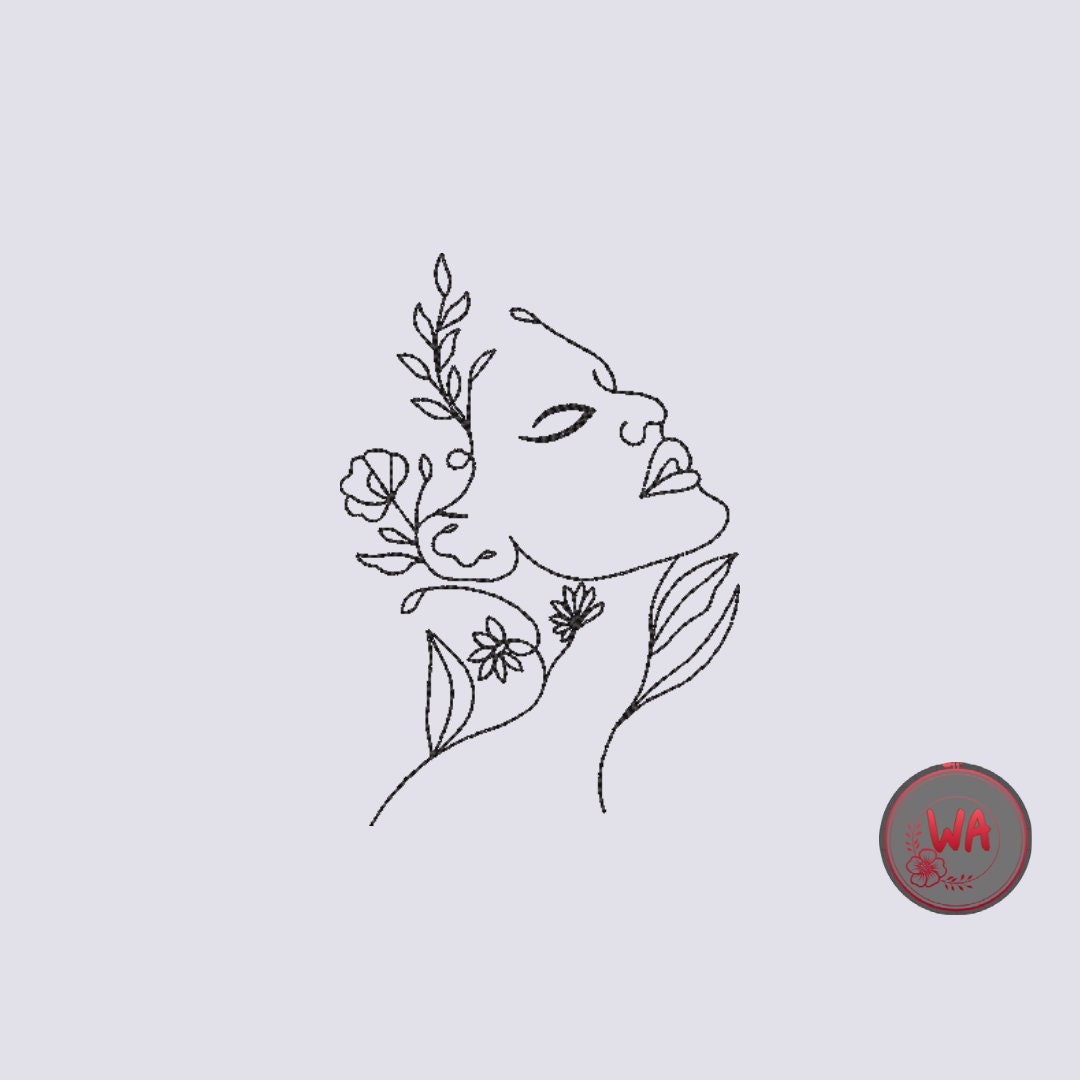 Line Art Embroidery Design, Floral Line Art Embroidery Design, Floral ...