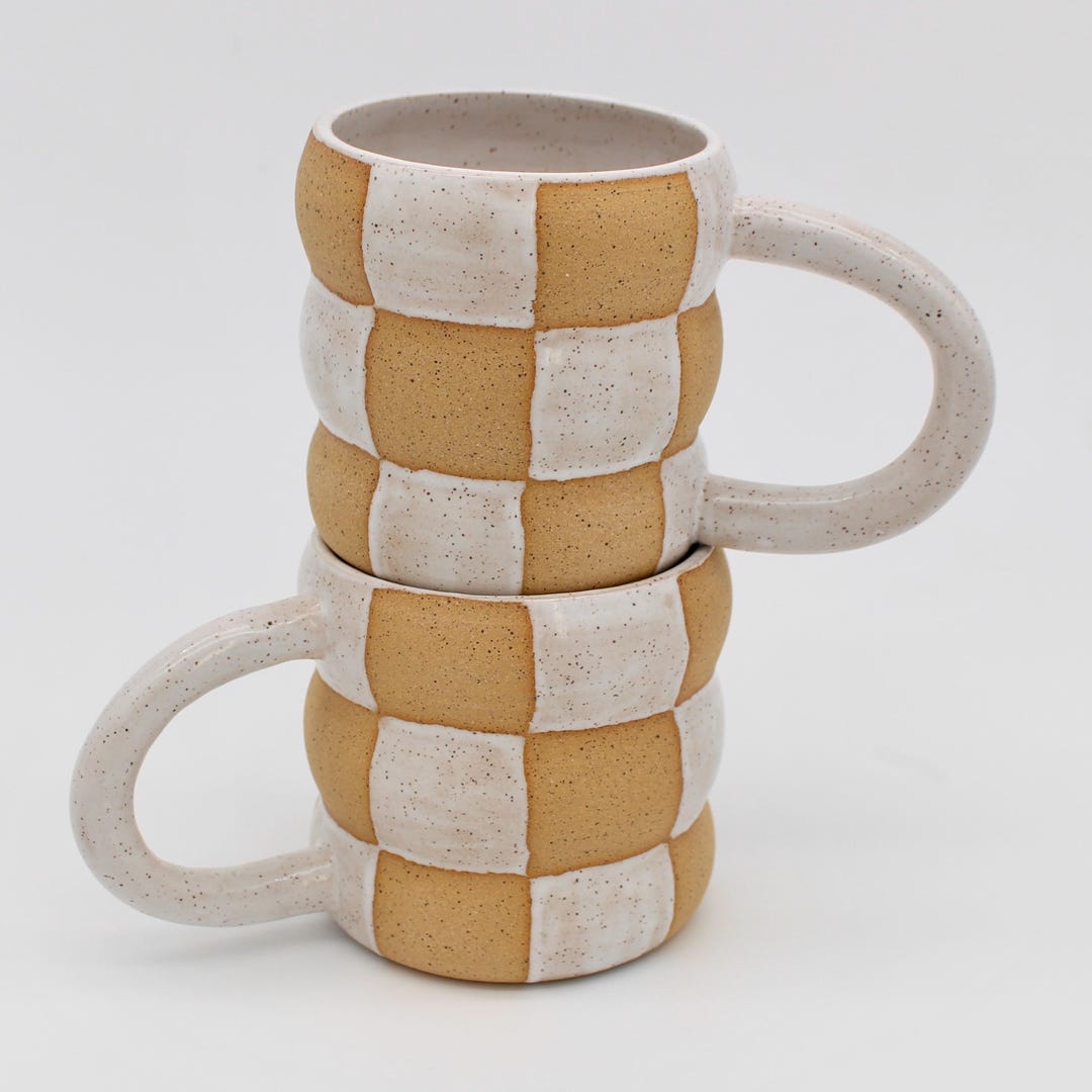 Ceramic White Checkered Bubble Mug 16 OZ - Etsy