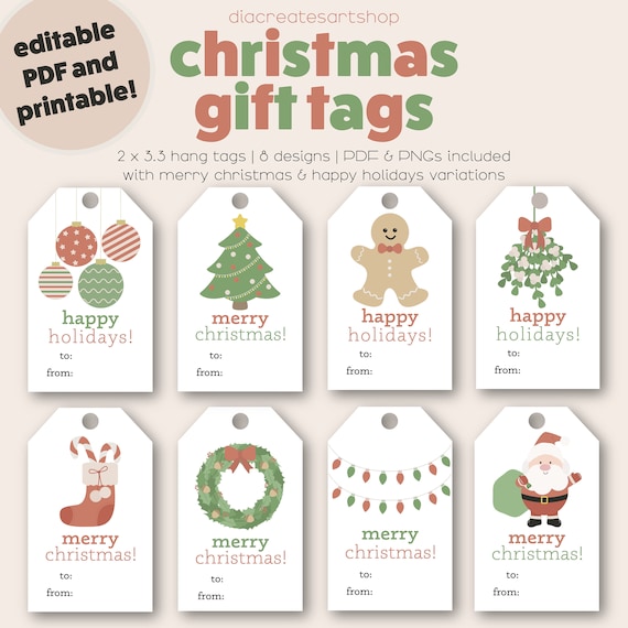 Editable Christmas Gift Tags PDF Printable Christmas Gift | Etsy