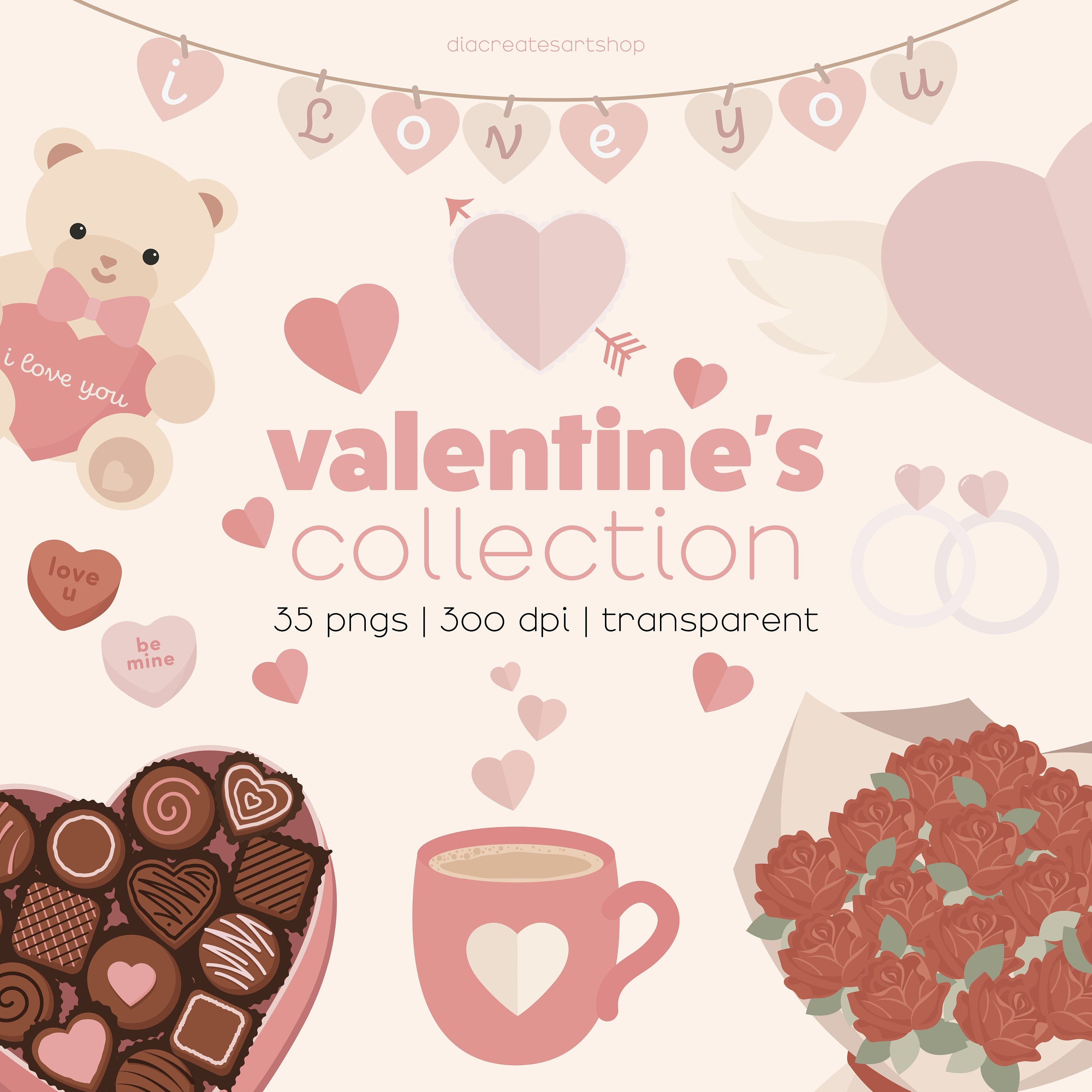 Valentines Clip Art PNG Pack 35 Individual Pngs, High-resolution ...