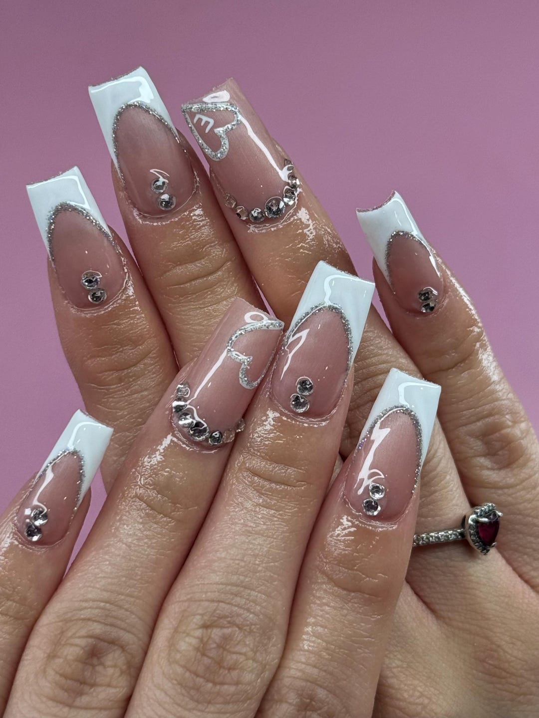 White and Silver Press on Nails - Etsy