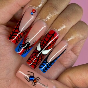 Spider-man Hand Painted Press Ons - Etsy