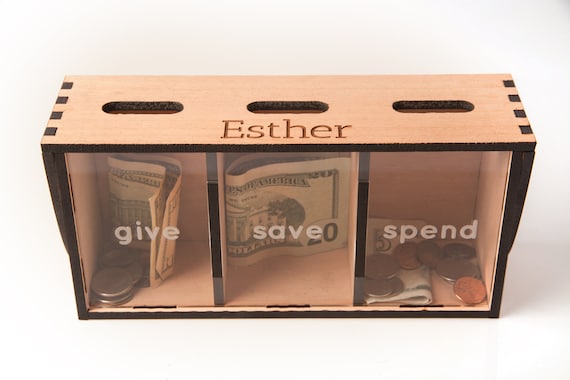 Give Save Spend Bank Saving Piggy Bank Customized Piggy Bank Wood Piggy Bank Divided Piggy Bank Personalized Piggy Bank divvy Bank Etsy