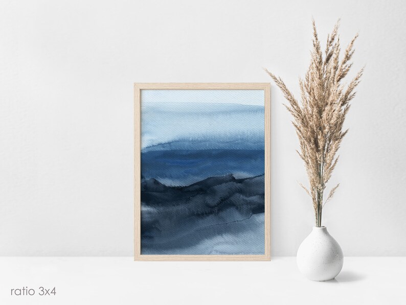Blue Ocean Watercolor Painting Blue Wall Art Print - Etsy