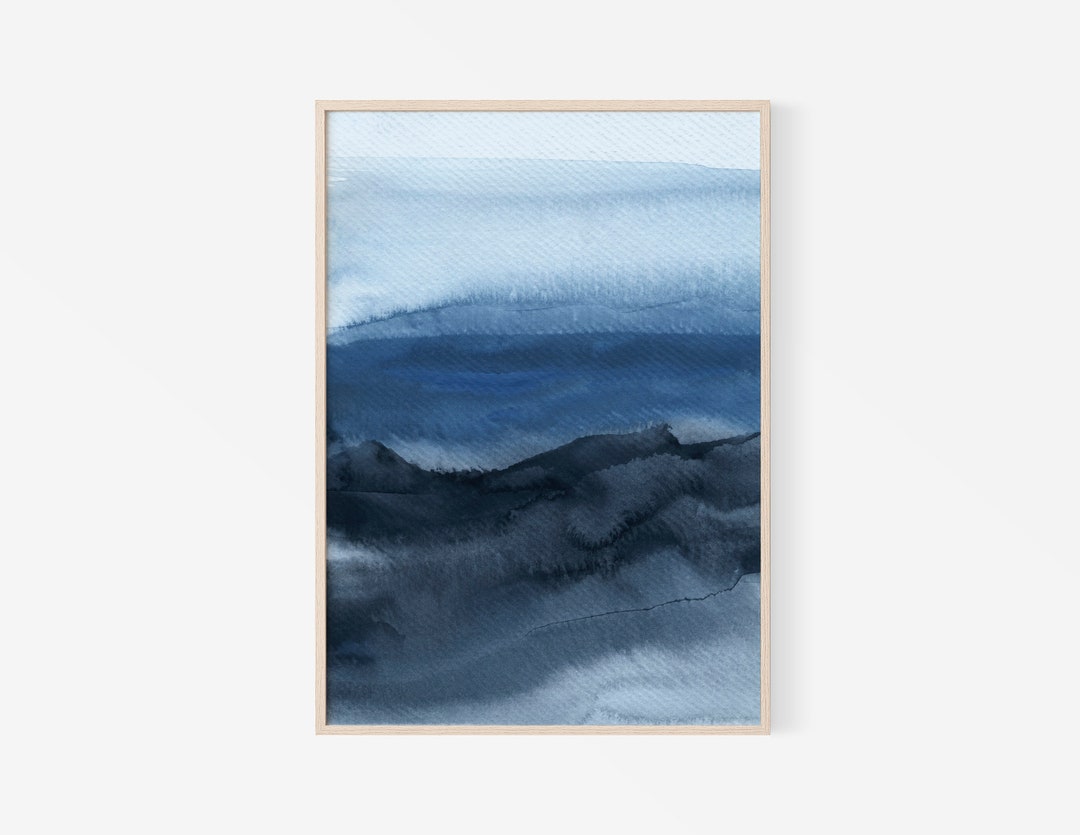Blue Ocean Watercolor Painting, Blue Wall Art Print, Minimalist Wall ...