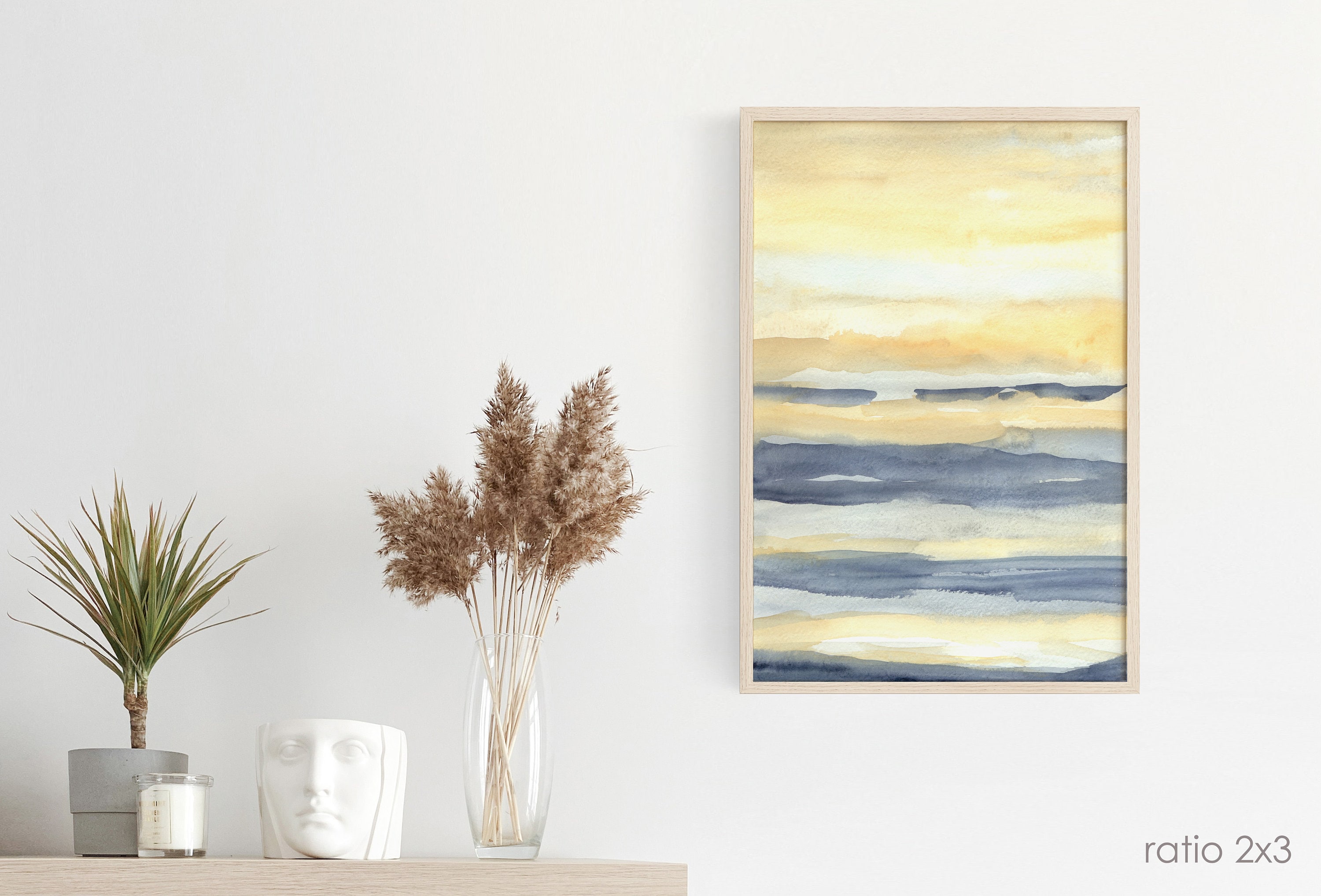 Aquarell Malerei Abstrakt Gelb Blau Wandkunst | Etsy