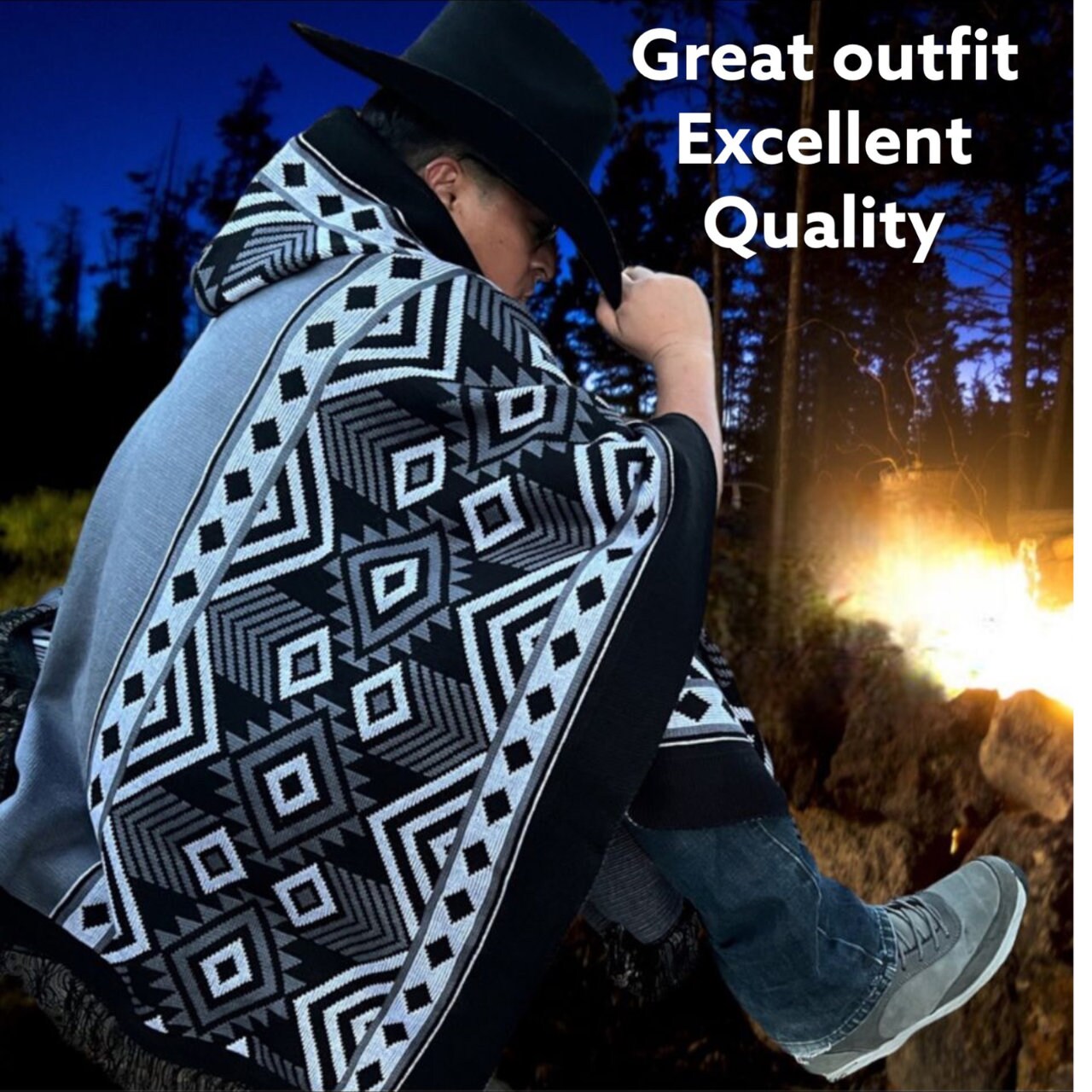 Wool Poncho With Hooded Wester Style , Cowboy Poncho , Sarape Mexican ...
