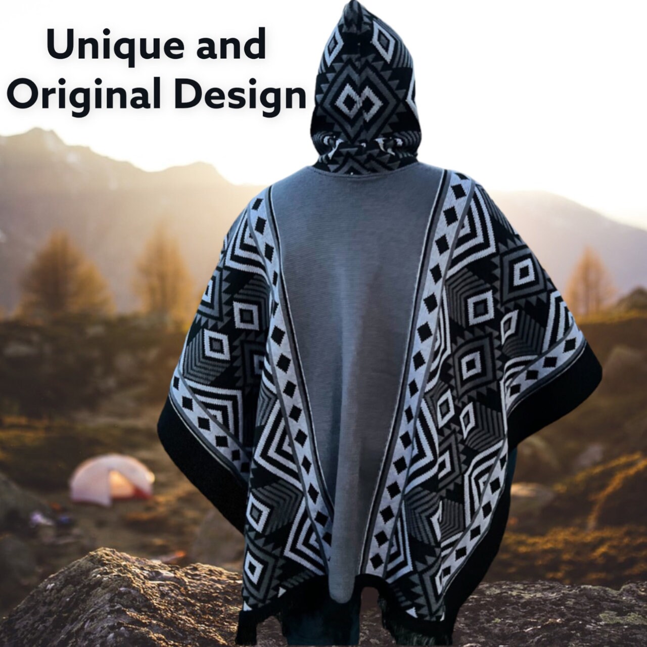 Wool Poncho With Hooded Wester Style , Cowboy Poncho , Sarape Mexican ...